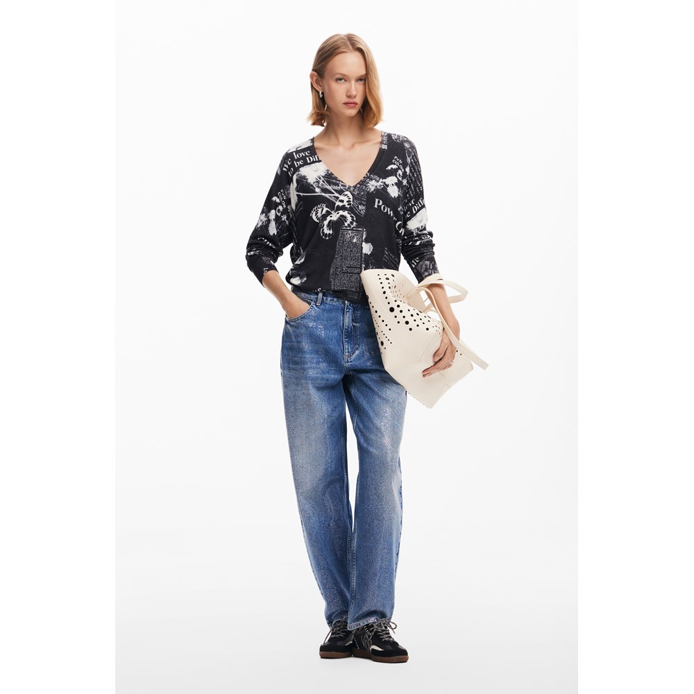 Sale - KNITTED TEXT SWEATER - Hartleys Fashion