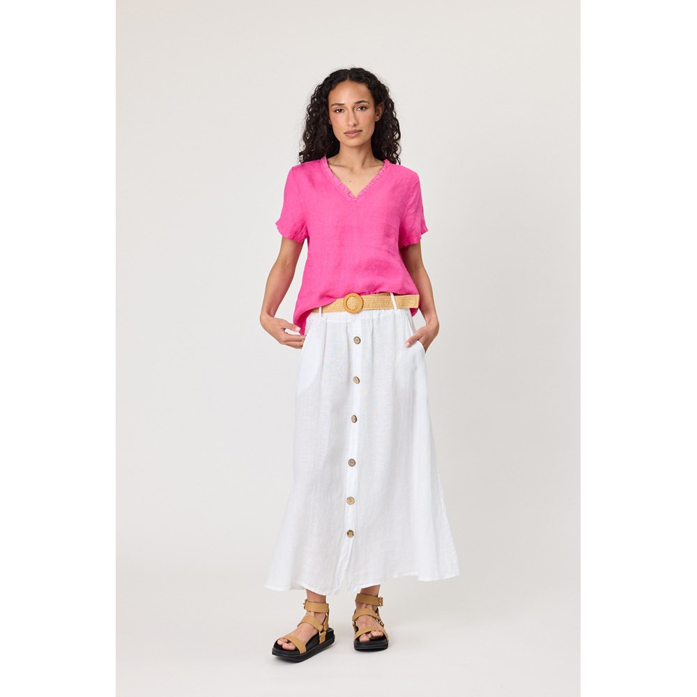 Simply Linen - LINEN BUTTON SKIRT - Hartleys Fashion