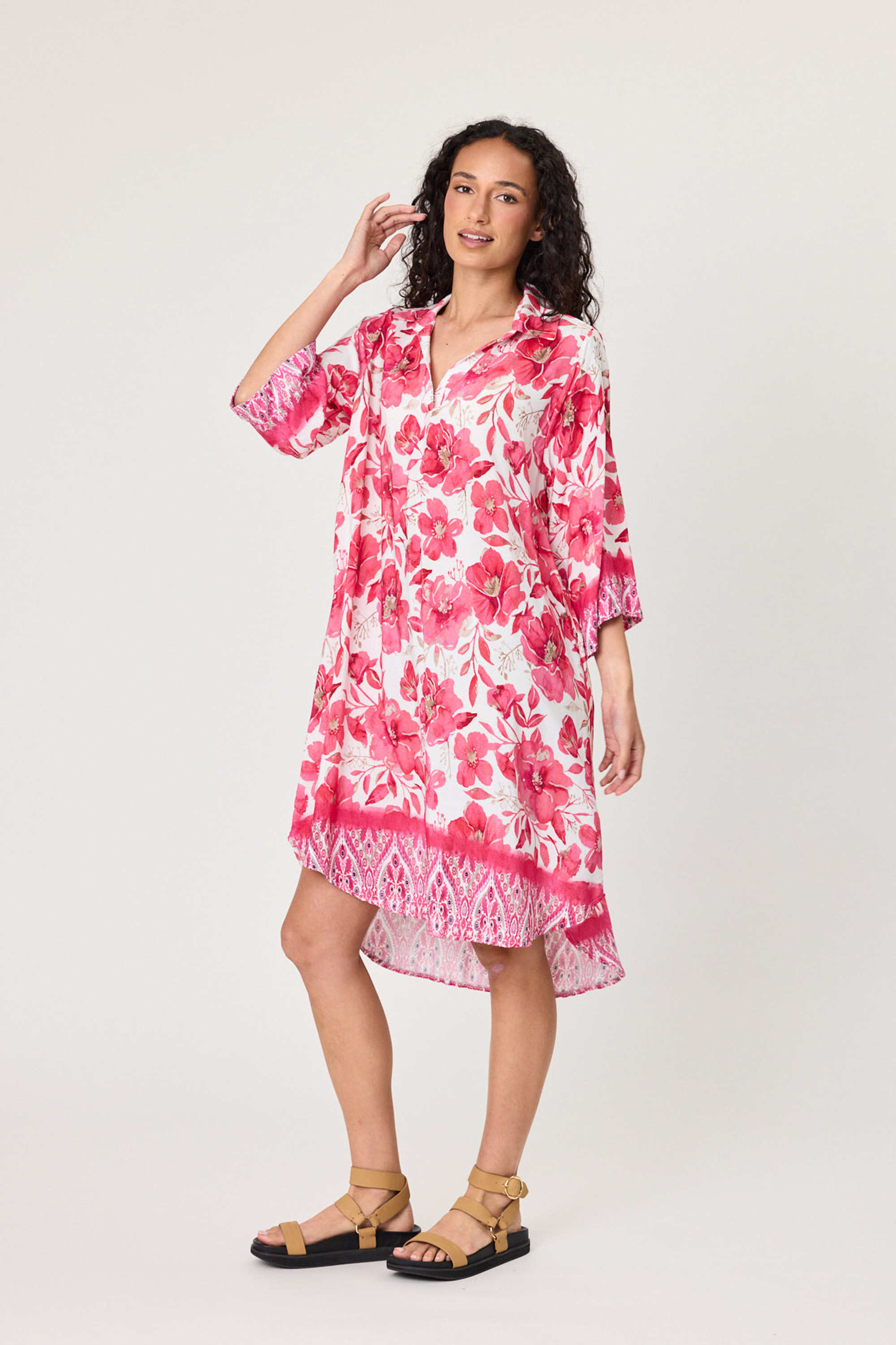 Simply Linen - VISCOSE BORDER DRESS - Hartleys Fashion