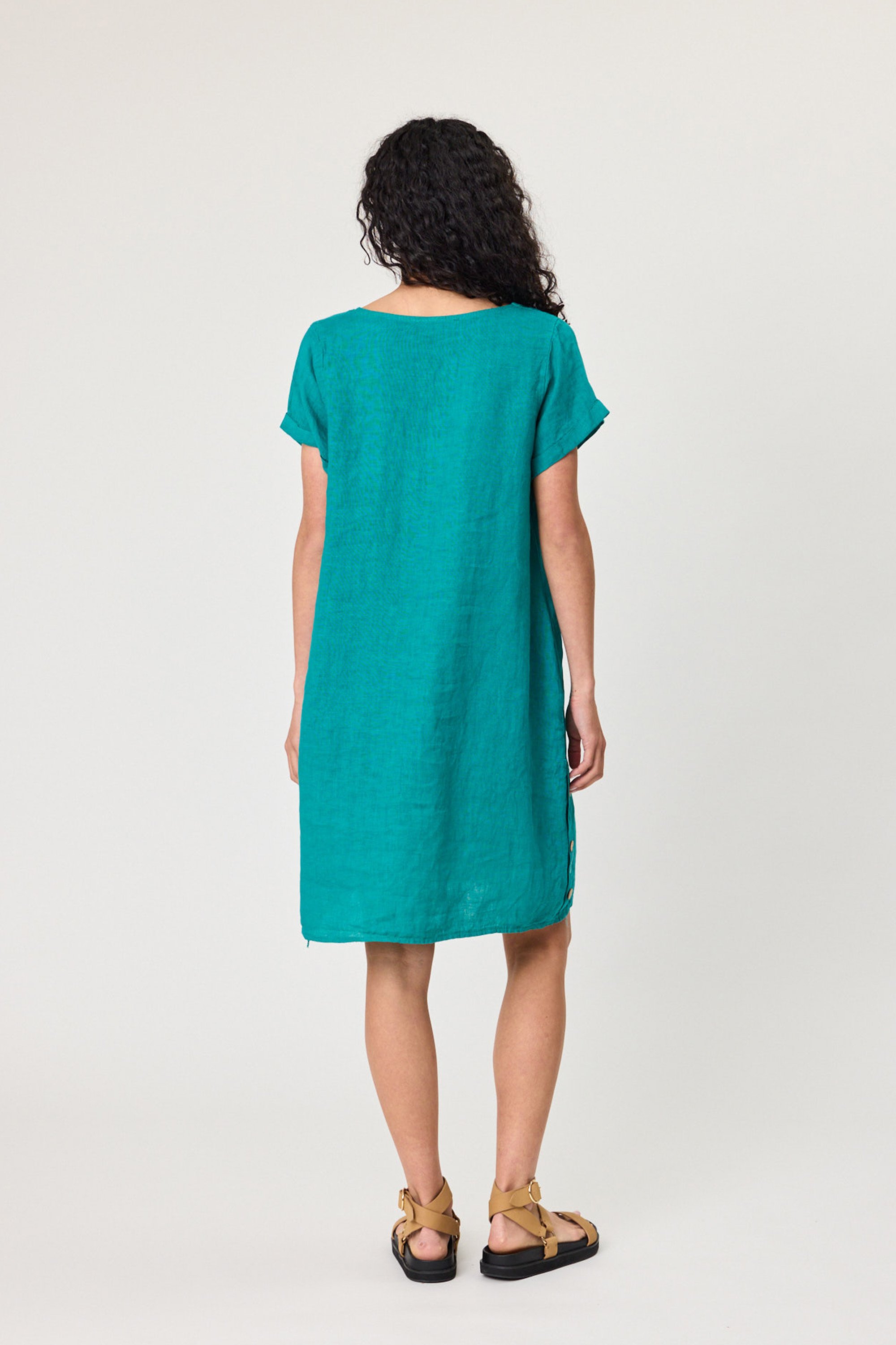 Simply Linen - LINEN SIDE BUTTON DRESS - Hartleys Fashion