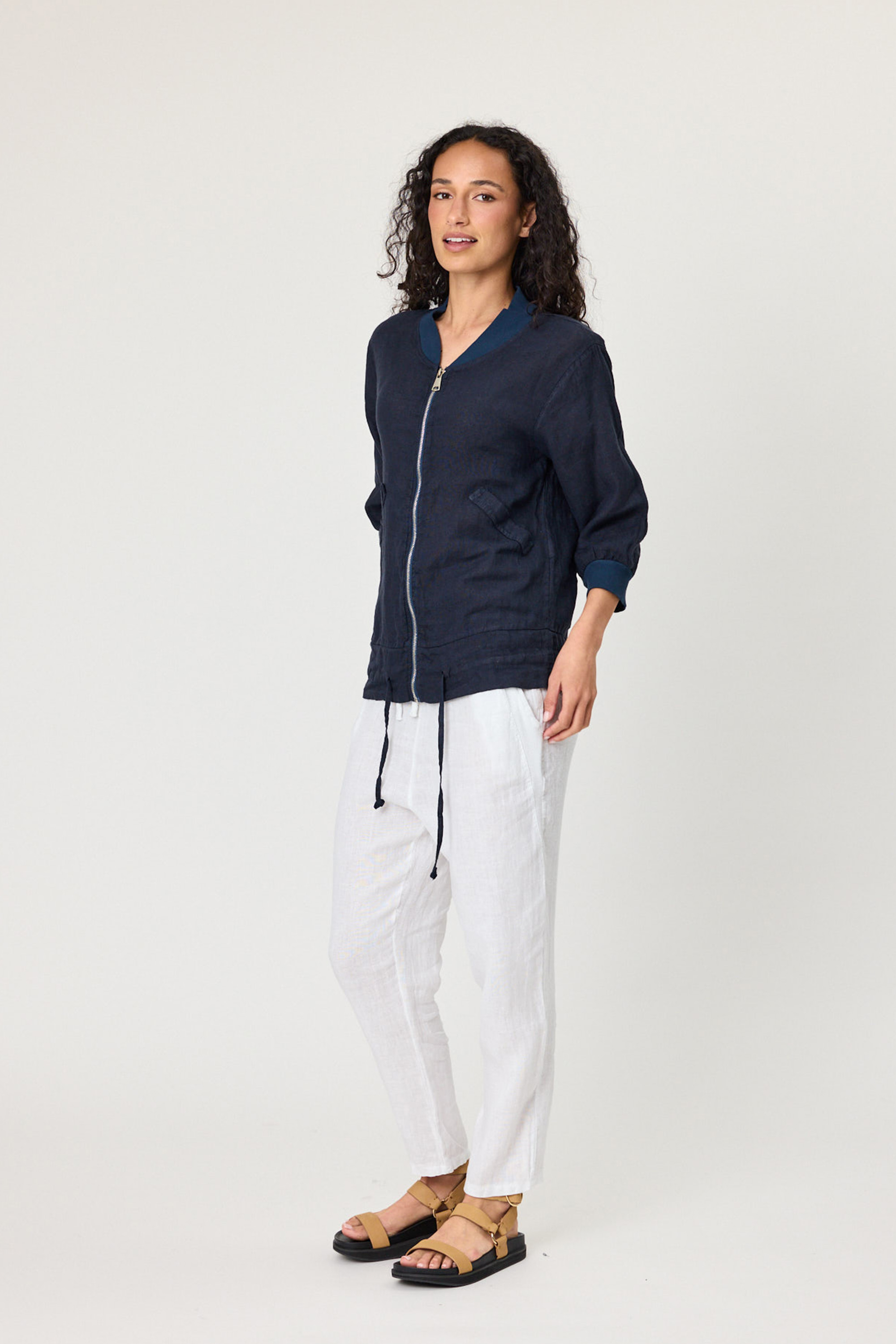 Jackets Vests Coats - LINEN BOMBER JKT - Hartleys Fashion
