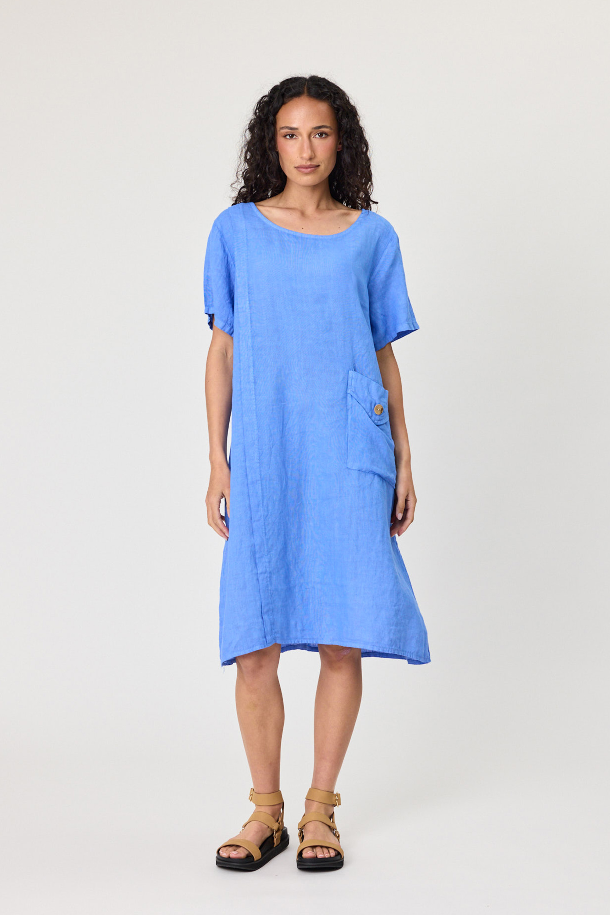 Dresses - LINEN ONE PKT DRESS - Hartleys Fashion