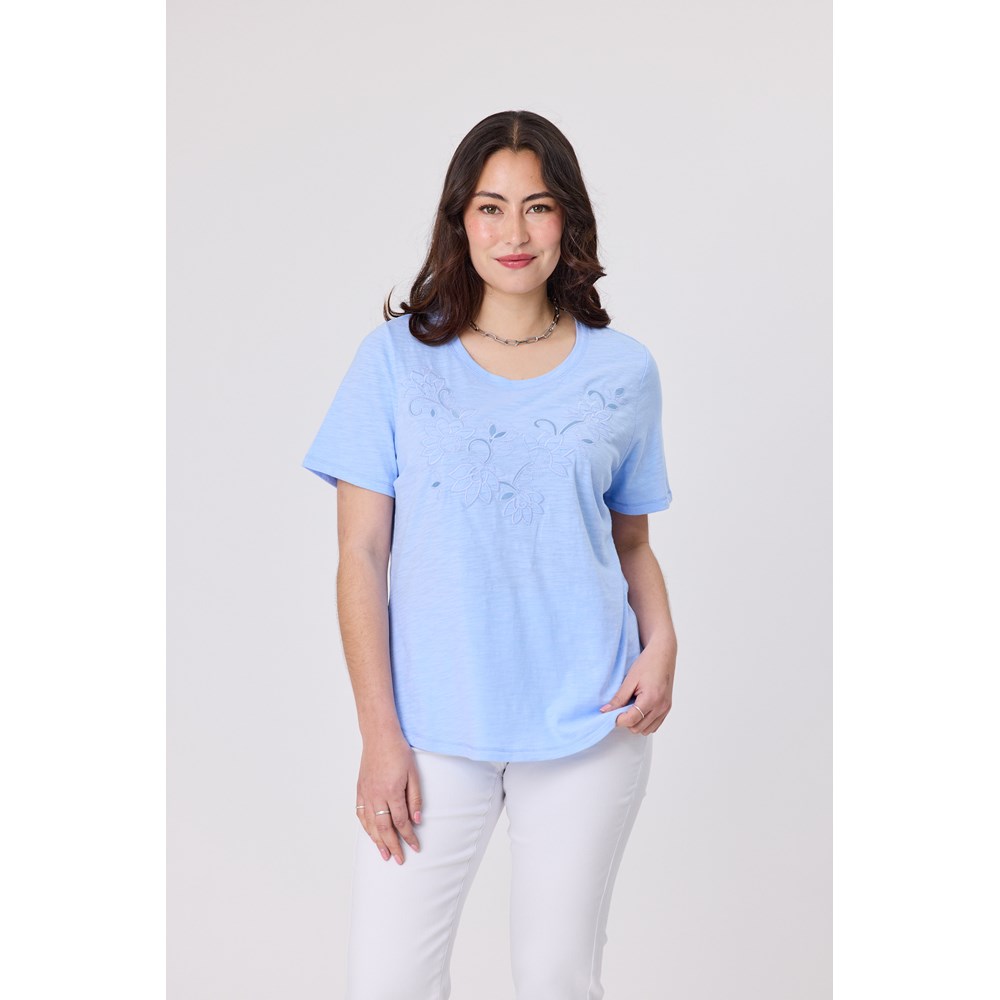 Tops And Tees - FLORAL PATCH TOP - Hartleys Fashion